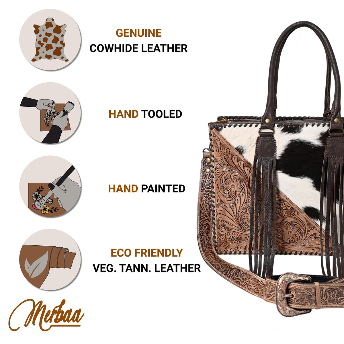 Rustic Trio Weekender Bag – Cowhide Hairon Leather Travel Bag | Merbaa